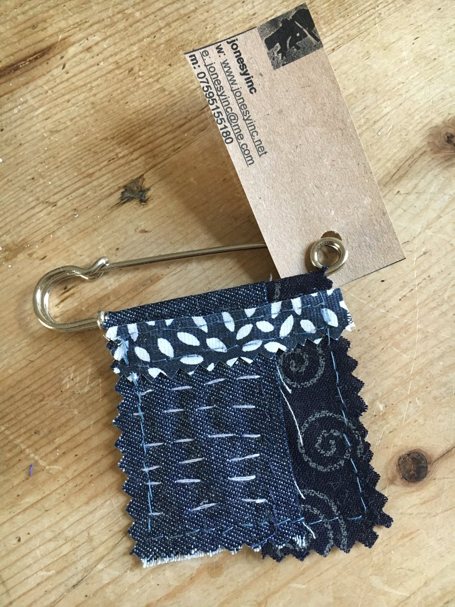 Hand cut and sewn Boro inspired badge - Folksy