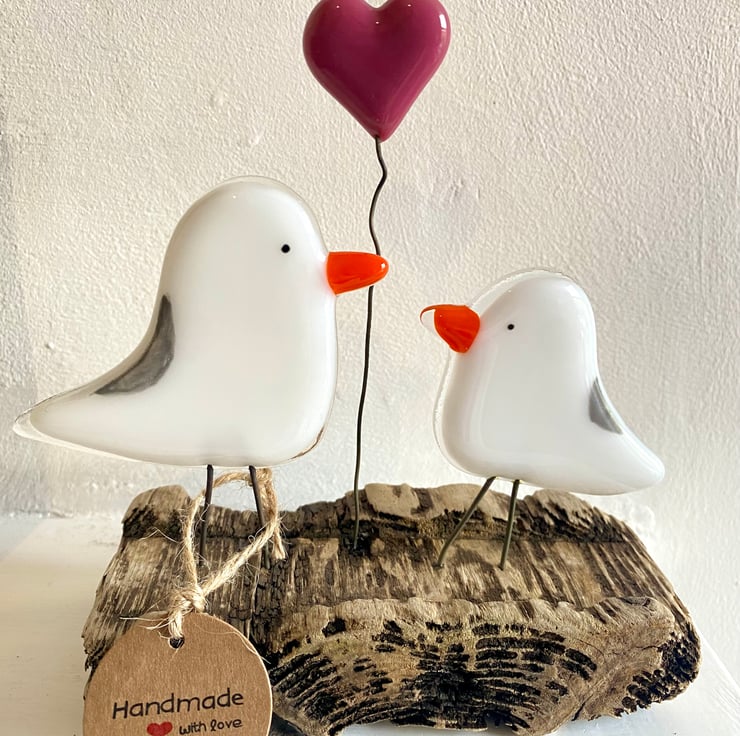 Unique fused glass bird seagulls ornament figur... - Folksy