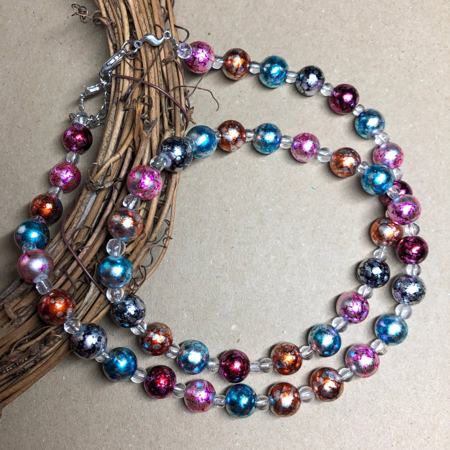 Vibrant metallic beaded necklace - Folksy