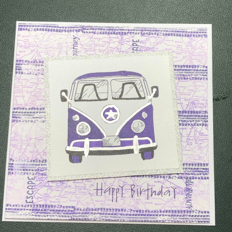 Square camper van birthday card - Folksy
