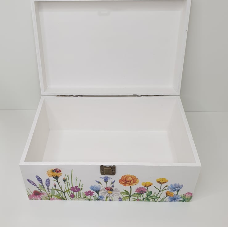 Wooden memory box or storage box with flowers, ... - Folksy