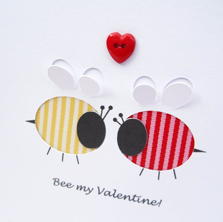 Valentine's Day Card - Bee my Valentine! - Folksy