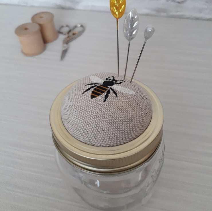 Pin cushion jar with screw lid for pins and nee... - Folksy