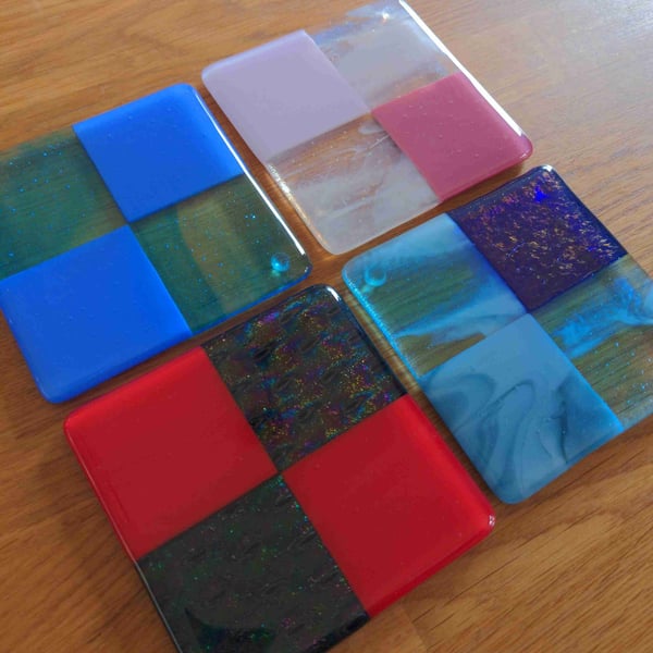 Fused Glass Checkerboard Coasters Colour choice... - Folksy