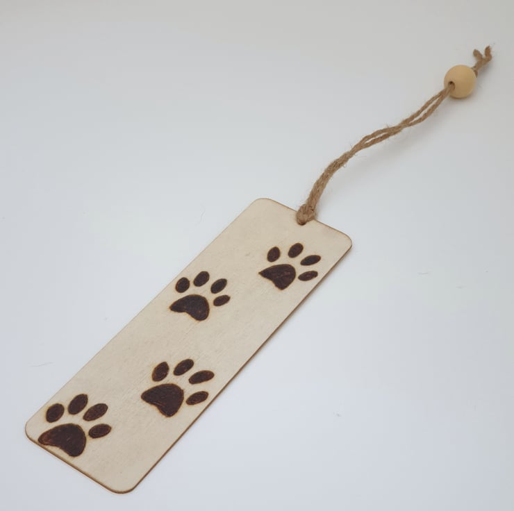 Pawprints, pyrography wooden bookmark, dog or c... - Folksy