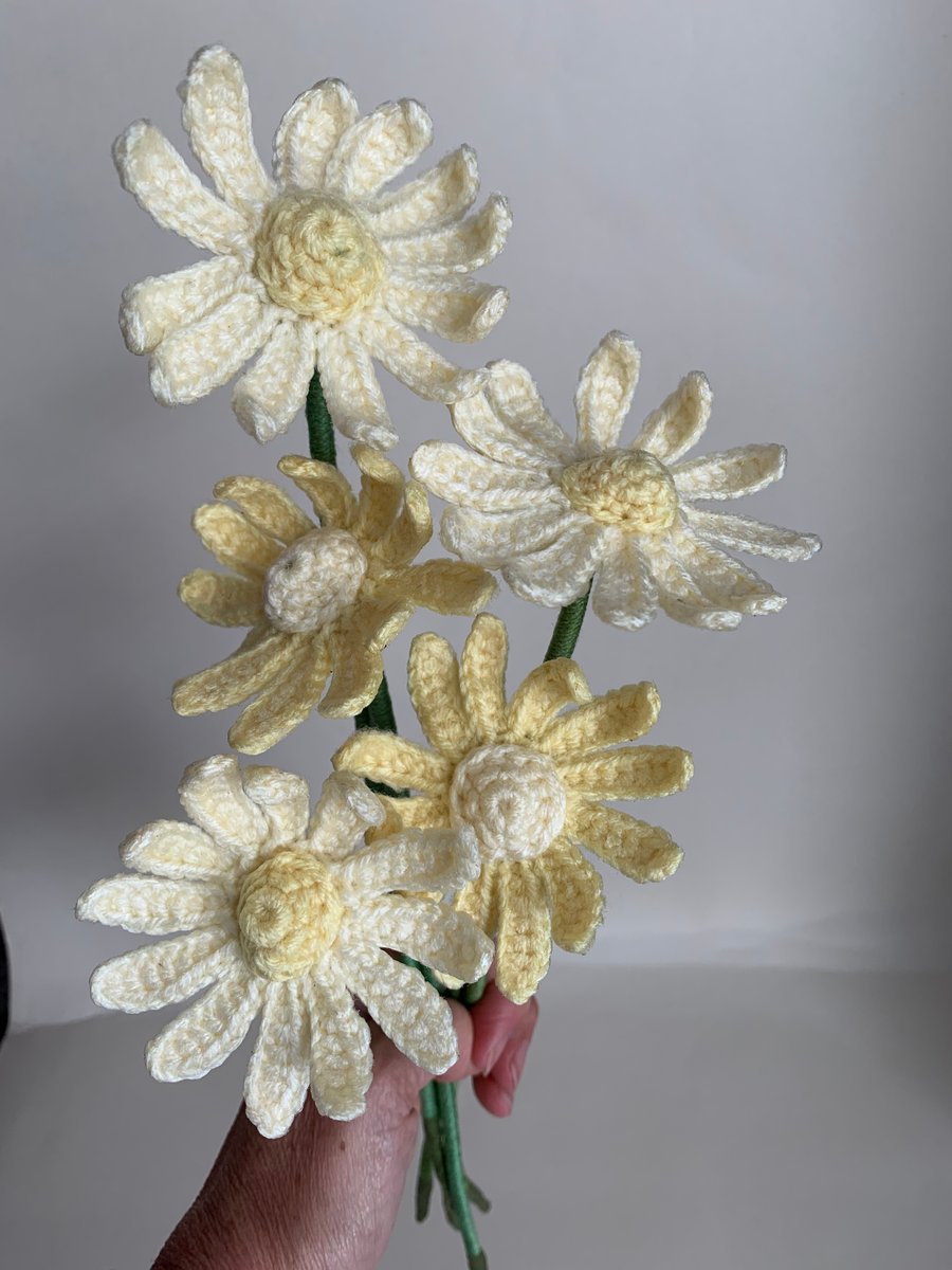 crochet daisy bouquet, pale yellow, flower bou... - Folksy
