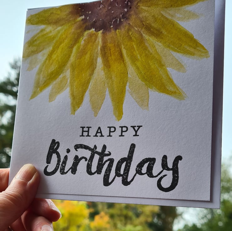 Yellow sunflower watercolour birthday card hand... - Folksy