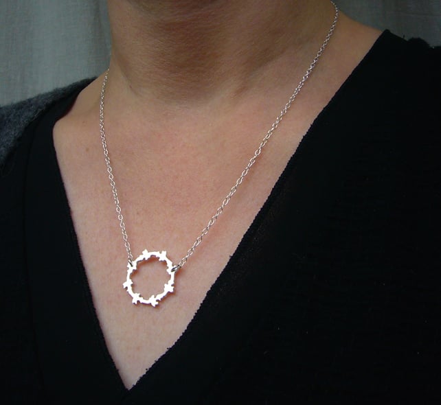 Sterling silver round necklace, geometric jewel... - Folksy