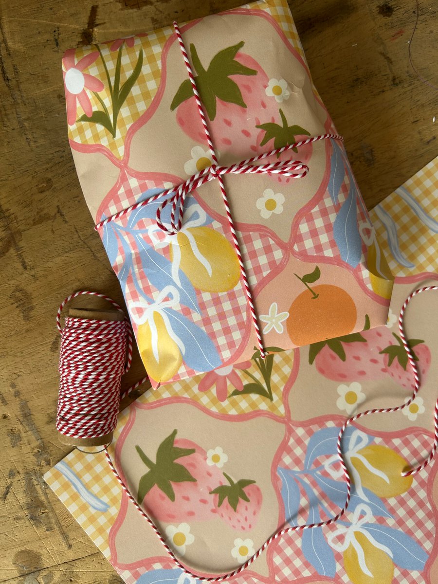 Gingham fruit coquette wrapping paper sheet - Folksy