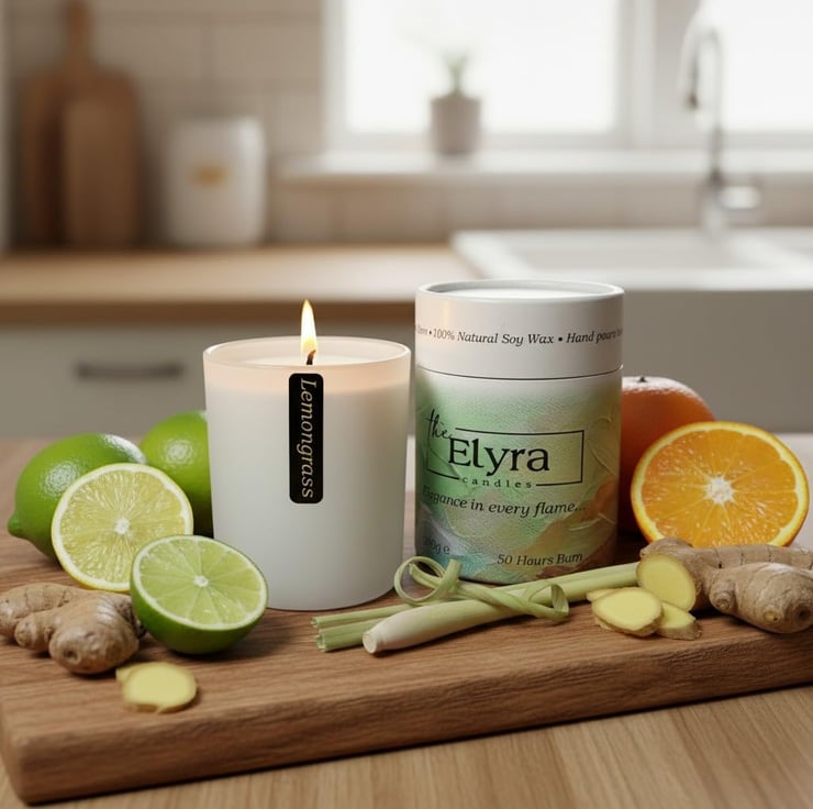 Hand-Poured Lemongrass Soy Wax Candle - Elegant... - Folksy
