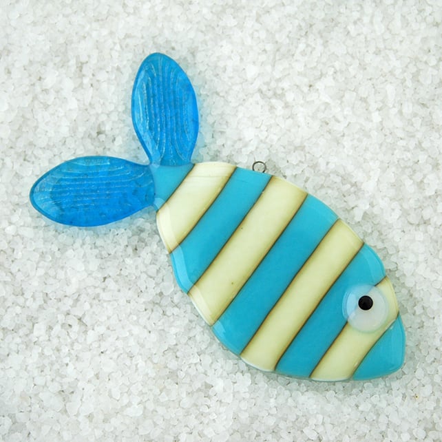 Stripy Fused Glass Fish Decoration - Folksy