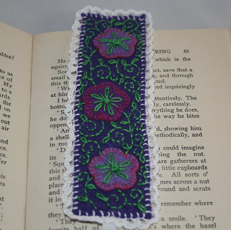 Embroidered Felt Bookmark - Filigree pattern on... - Folksy