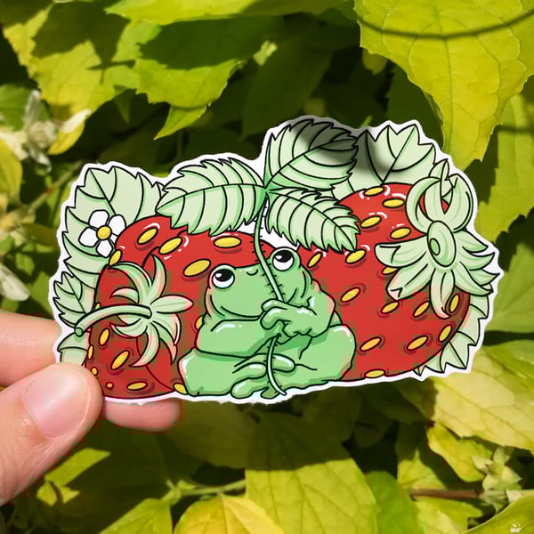 Strawberry Frog Die Cut Sticker - Folksy