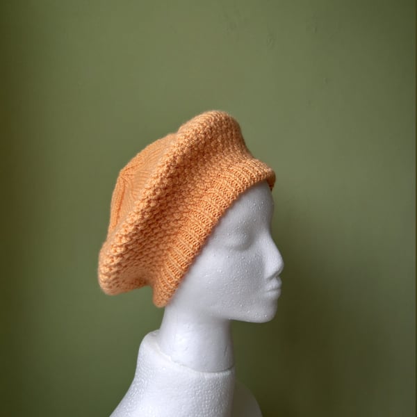 Apricot French Style Beret Hand Knitted in Acry... - Folksy