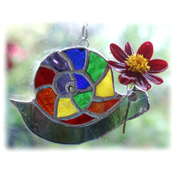 Snail Suncatcher Stained Glass Handmade Rainbow - Folksy