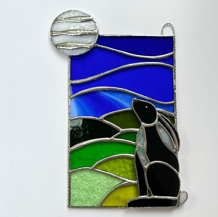 Stained Glass Hare Panel - Moon Gazing Hare - W... - Folksy