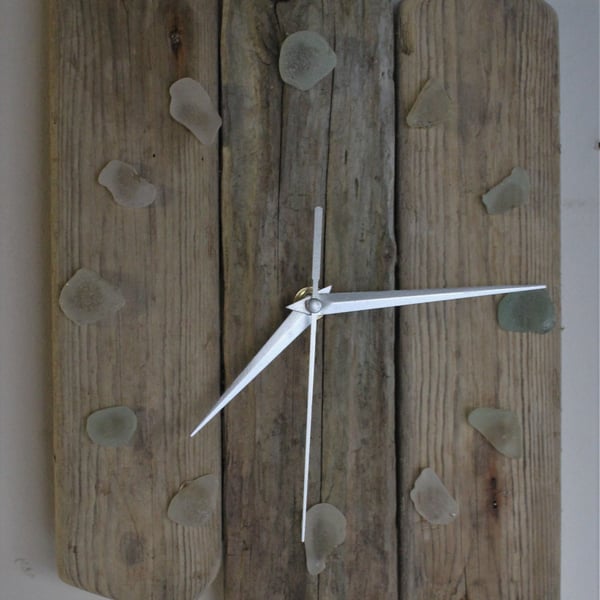 Driftwood & Sea Glass wall clock - Folksy