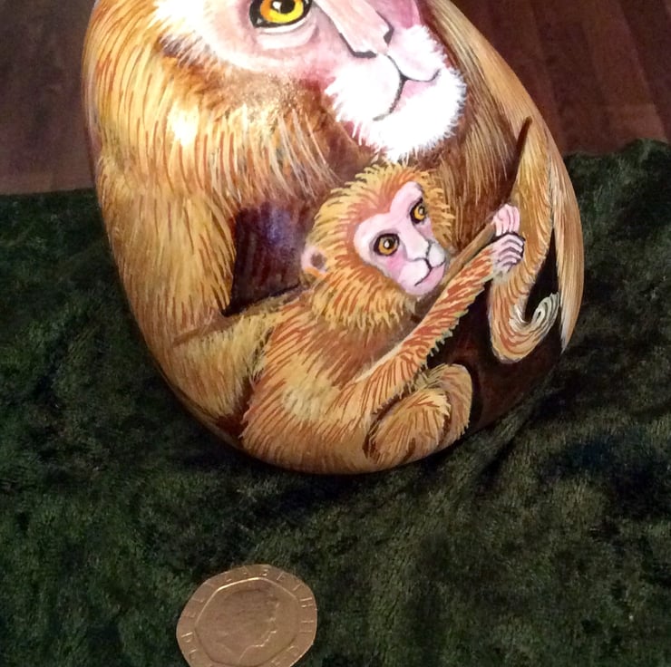 Monkey and baby hand painted on rock pebble stone - Folksy