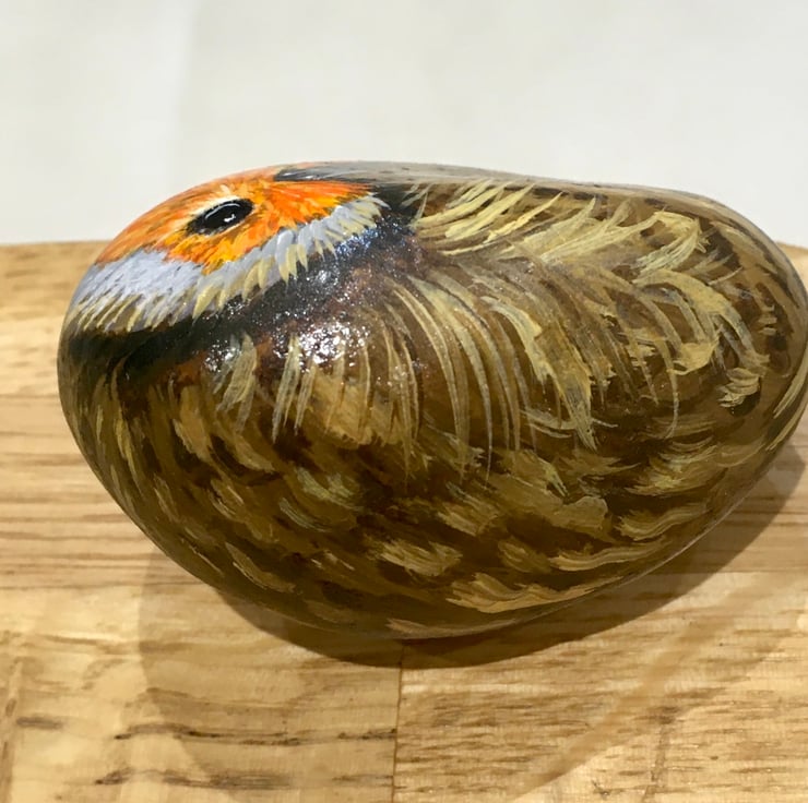 Robin hand painted pebble garden rock wildlife ... - Folksy