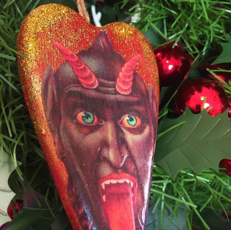 Kitsch Handmade Christmas Tree Krampus Face Hea... - Folksy