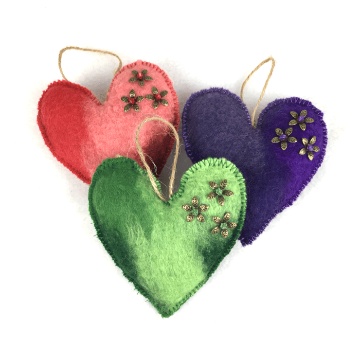 Red felt padded heart with lavender (2) - Folksy