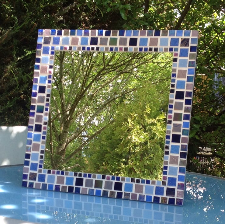 Square Mosaic Wall Mirror in shades of Blue &am... - Folksy