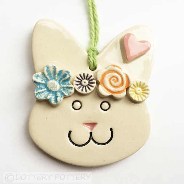 Pottery Bunny hanging decoration ceramic rabbit... - Folksy