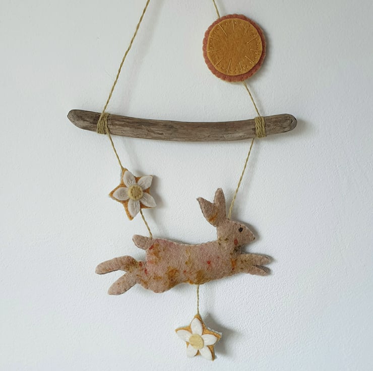 Day to Night Felt Bunny Rabbit Wall Hanging - Folksy