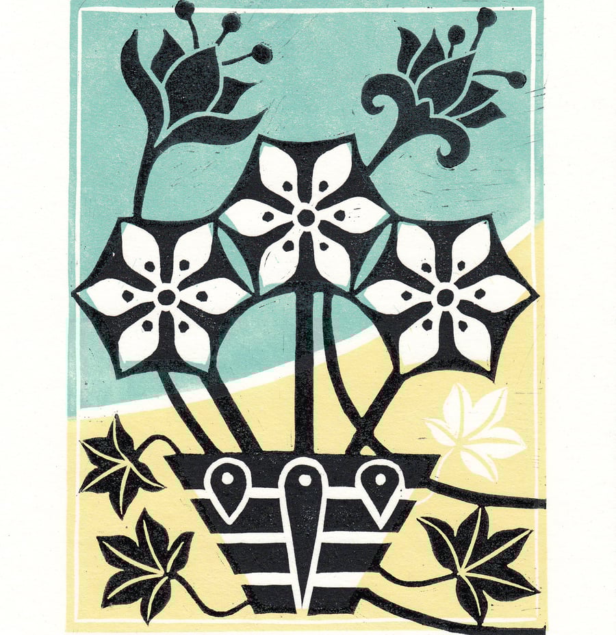Flowerpot Lino print - Folksy