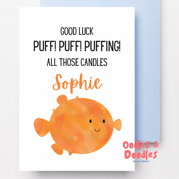 Puffer Fish Birthday Card, Personalised Birthda... - Folksy
