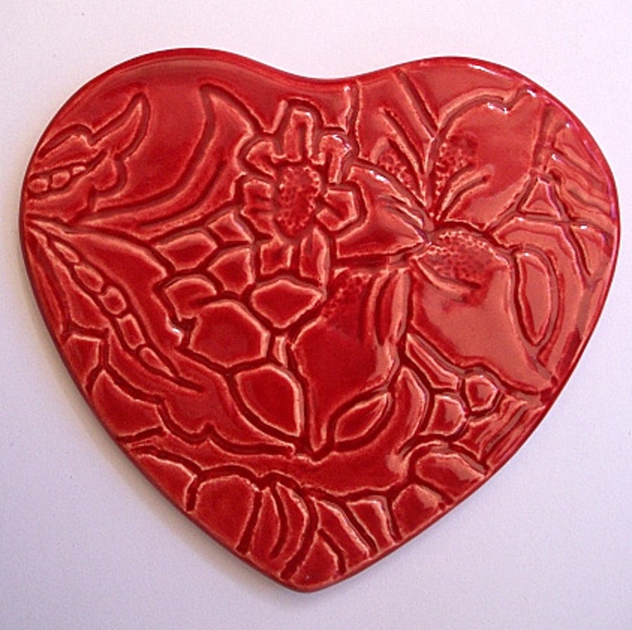 Ceramic red heart coasters- vintage design - Folksy