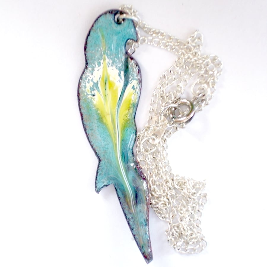 white and yellow over turquoise parrot pendant - Folksy