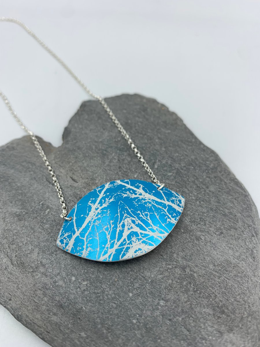 Turquoise aluminium winter tree pendant - Folksy