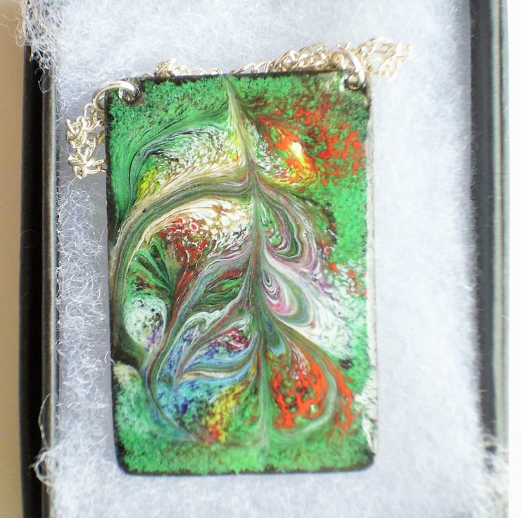 rectangular pendant scrolled on green - Folksy
