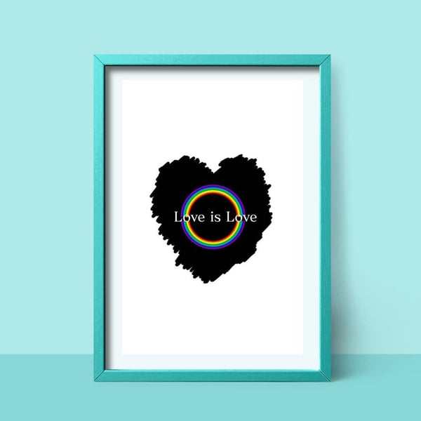 Love is love print, rainbow, LGBTQIA, A4 wall art - Folksy