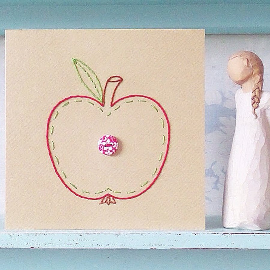 Apple Card. Hand Sewn Card. Birthday Card. Moth... - Folksy