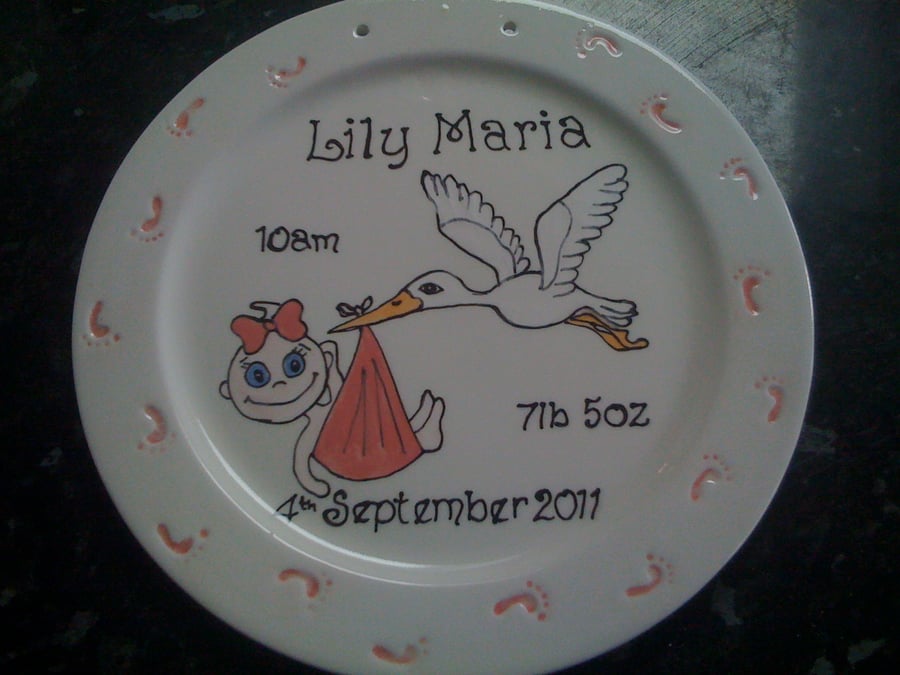 Birth Announcement, Christening Plate personal... - Folksy