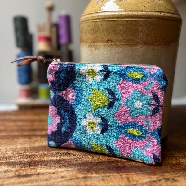 Vintage barkcloth coin purse zip pouch reclaime... - Folksy