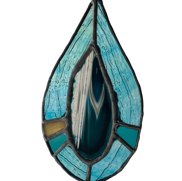 Peacock agate stained glass suncatcher - Folksy