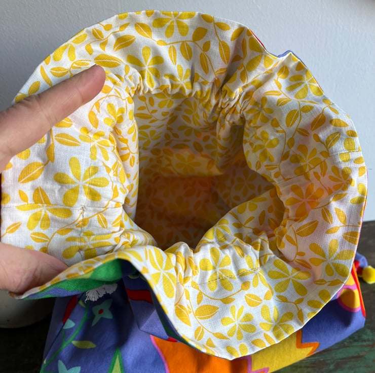 Bright purple floral cotton drawstring bag with... - Folksy