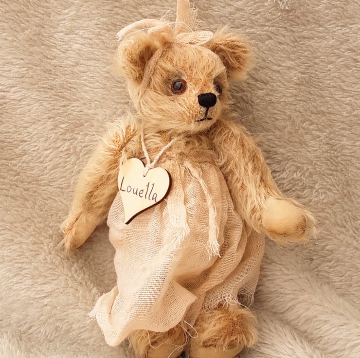 Mini Mohair bear, dressed miniature teddy bear,... - Folksy