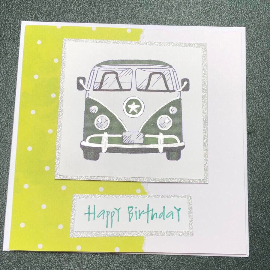 Lime camper van birthday card - Folksy