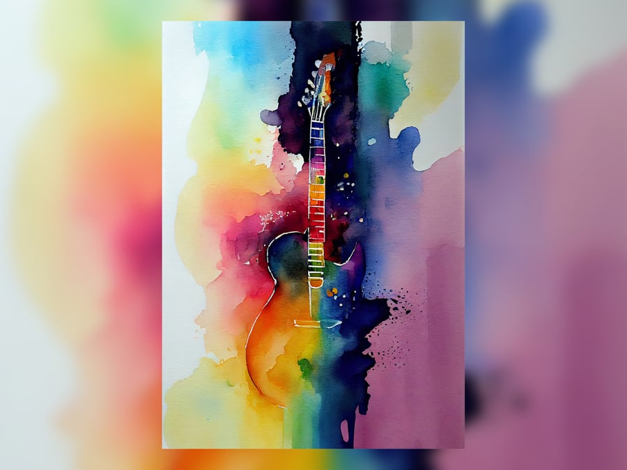 Abstract Guitar, Watercolor Painting Print, Art... - Folksy