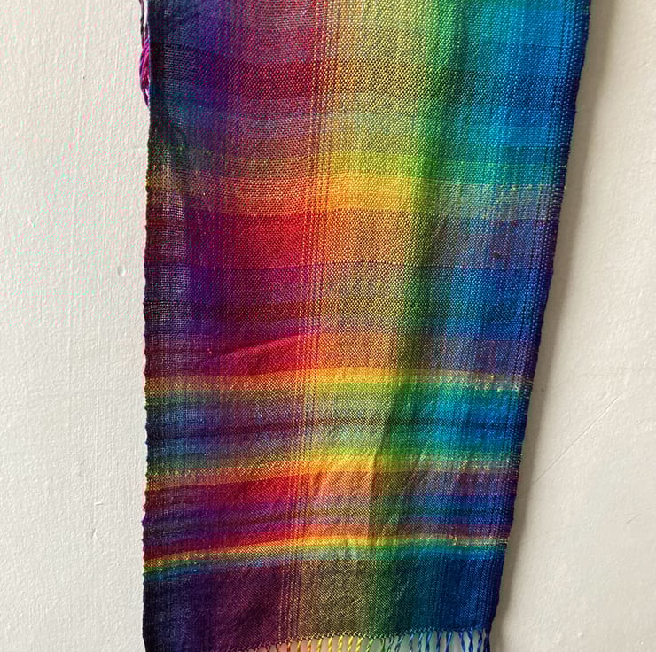 Spectrum Hand Woven Iridescent Silk Scarf - Folksy