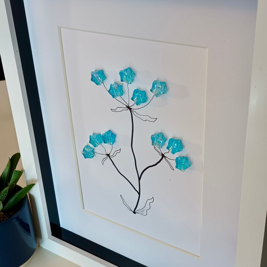 Turquoise Wild Flowers Dandelion 3D Framed Art ... - Folksy