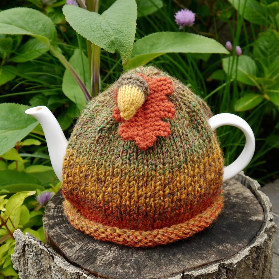 Autumn Colour Teacosy With Oak Leaf and Acorn, ... - Folksy