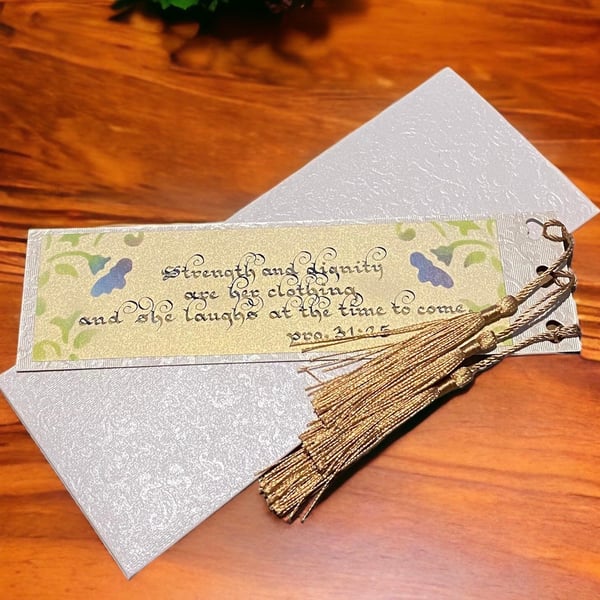 Gold Ivory Pearlescent scripture bookmark Prove... - Folksy