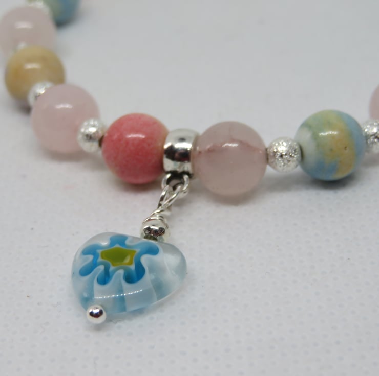 Rainbow Jade and Rose Quartz Bracelet - Folksy