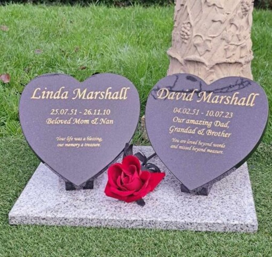 Memorial Heart GraveStone Flat Granite Cemetery... - Folksy