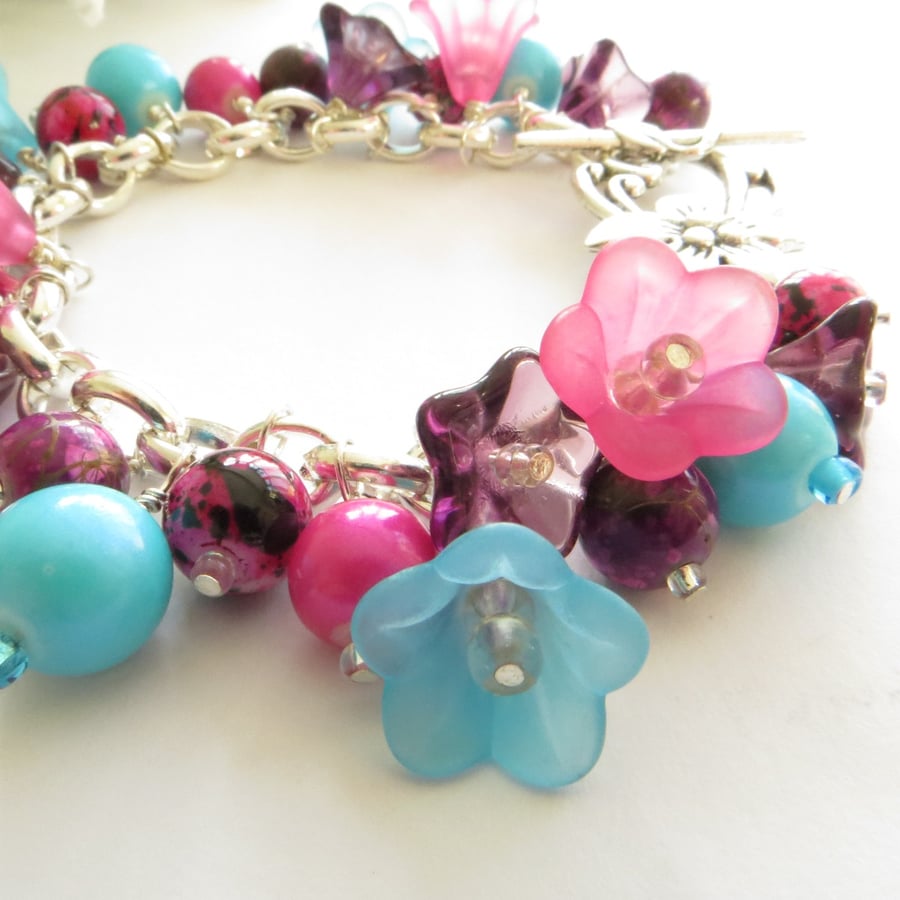Spring Flowers Charm Bracelet - Pink, Purple, T... - Folksy